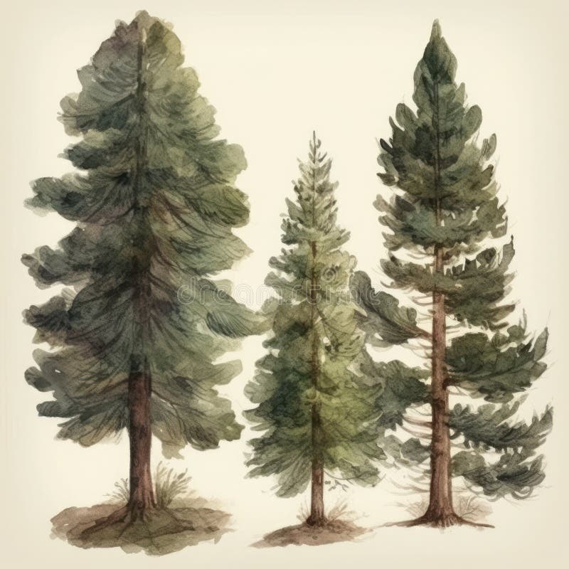 Hand-Drawn Watercolor Pine Trees Collection: a Pack of 7 Pine Trees for ...