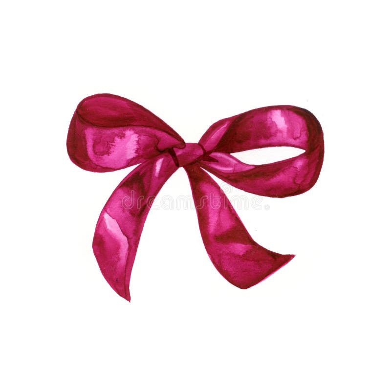 Hand Drawn Watercolor Pink Bow Stock Illustration - Illustration of ...