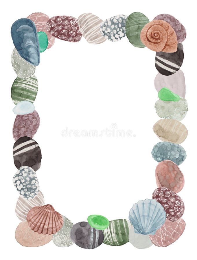 Hand-drawn Watercolor Rectangular Frame with Marine Theme Elements ...