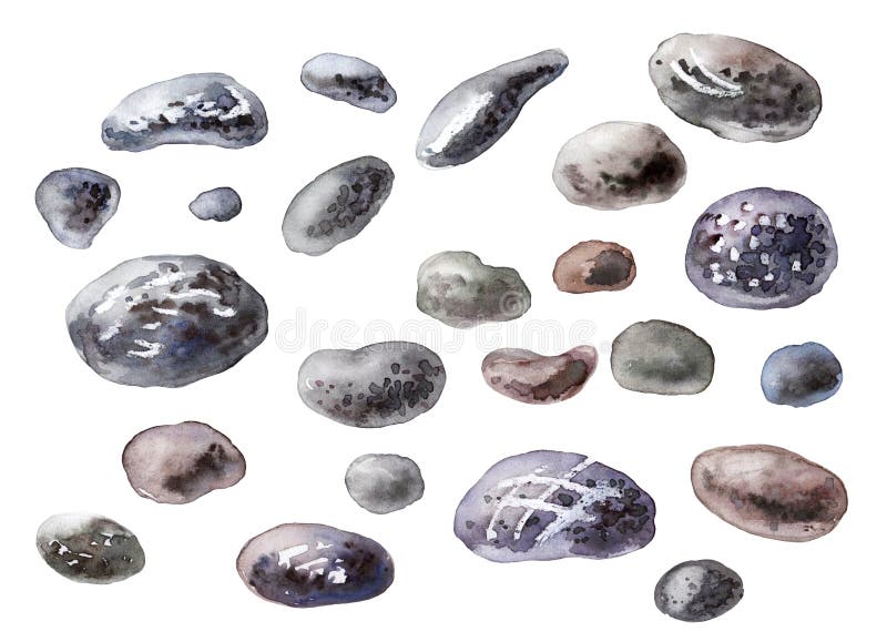 Hand Drawn Watercolor Rocks Stock Illustration - Illustration of decor ...