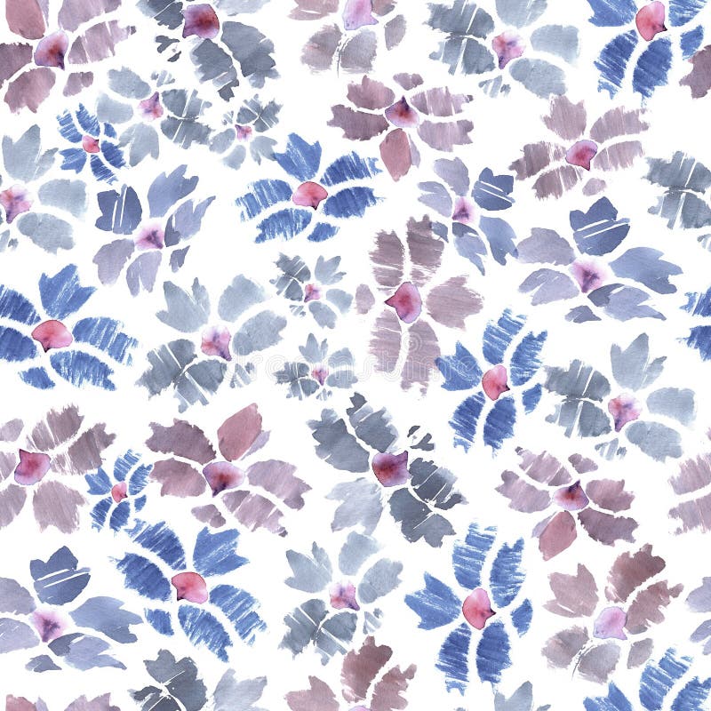 Hand Drawn Watercolor Seamless Pattern with Violet and Blue Bach Stock ...