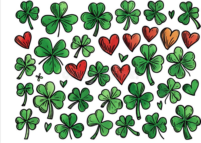 Hand Drawn Watercolor Shamrock Four Leaf Clover Collection Stock Vector ...