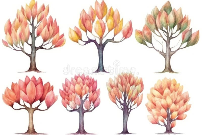 Hand-Drawn Watercolor Tulip Trees Collection: a Forest of Tulip Trees ...
