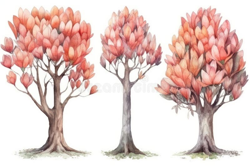 Hand-Drawn Watercolor Tulip Trees Collection: a Forest of Tulip Trees ...