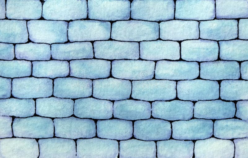 Hand Drawn Watercolor Wall Made of Blue Bricks Background Stock Image ...