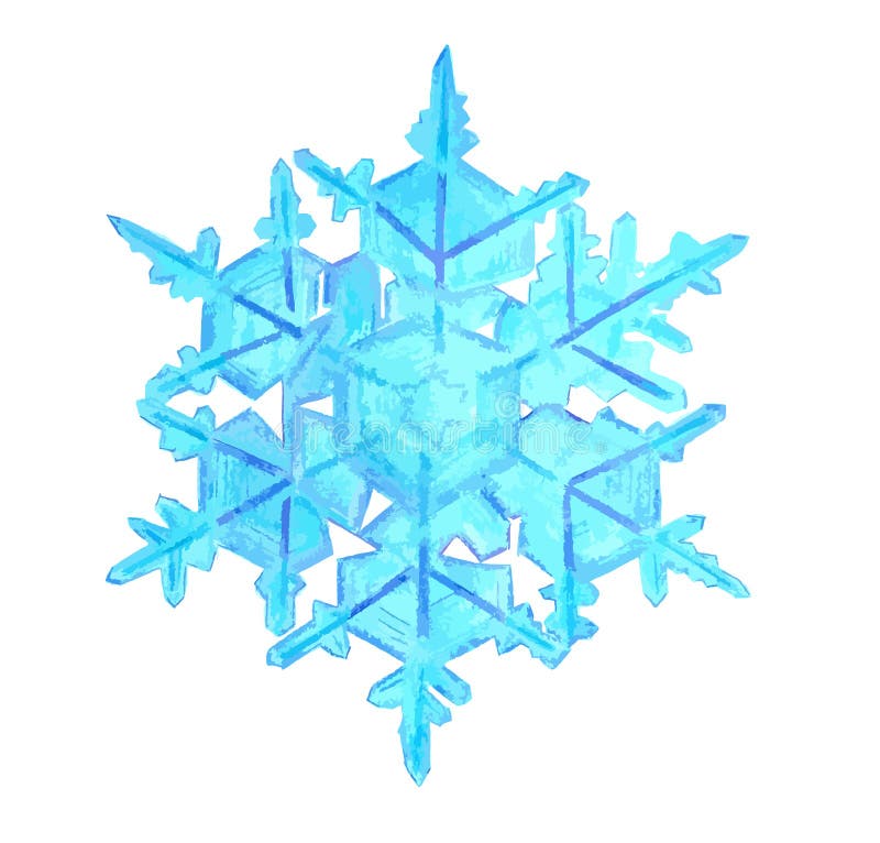 Hand Drawn Watercolour Illustration of Dark and Light Blue Snowflake ...