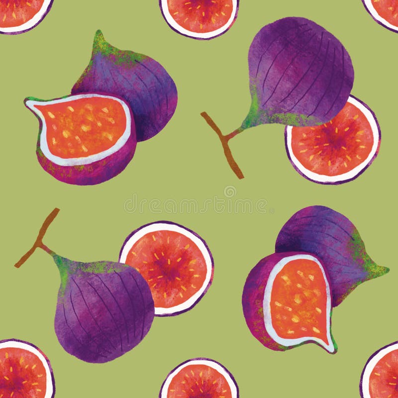 Hand Drawn, Watercolour Style Fig Seamless Pattern for Wallpaper ...