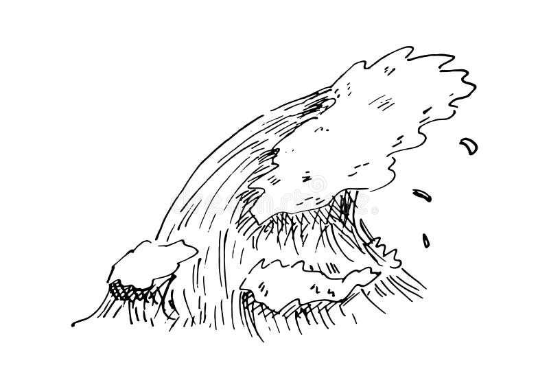 Hand Drawn Ocean Wave Doodle. Sketch Style Icon. Isolated on White ...