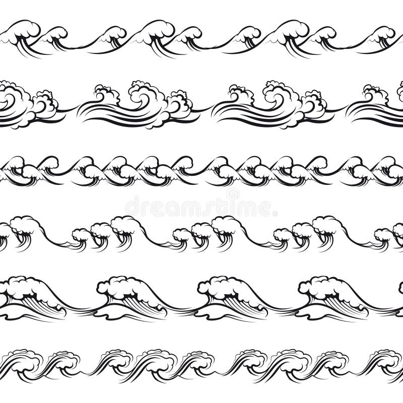Hand Drawn Waves Seamless Borders Stock Vector - Illustration of decor ...