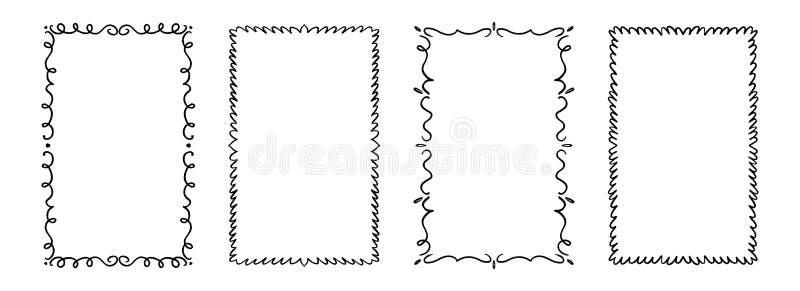 Hand Drawn Wavy Frame Set. Romantic Curly Scalloped Border Collection ...