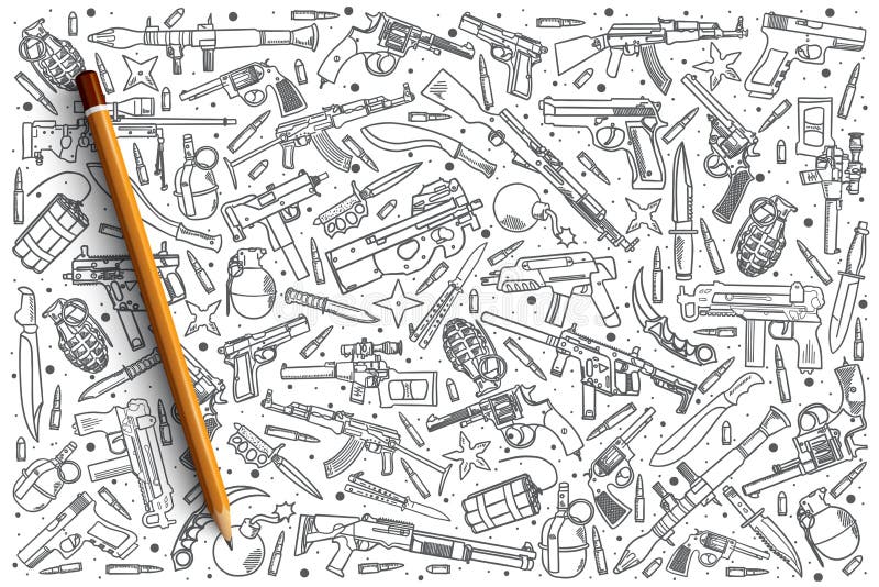 Hand Drawn Weapons Set with Black Lettering Stock Vector - Illustration ... Hand Drawn Weapons Set with Black Lettering Stock Vector - Illustration ...