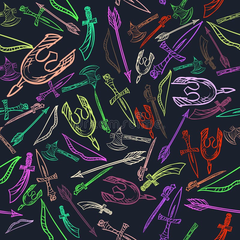Hand Drawn Weapons Seamless Pattern Vector Stock Vector - Illustration ...