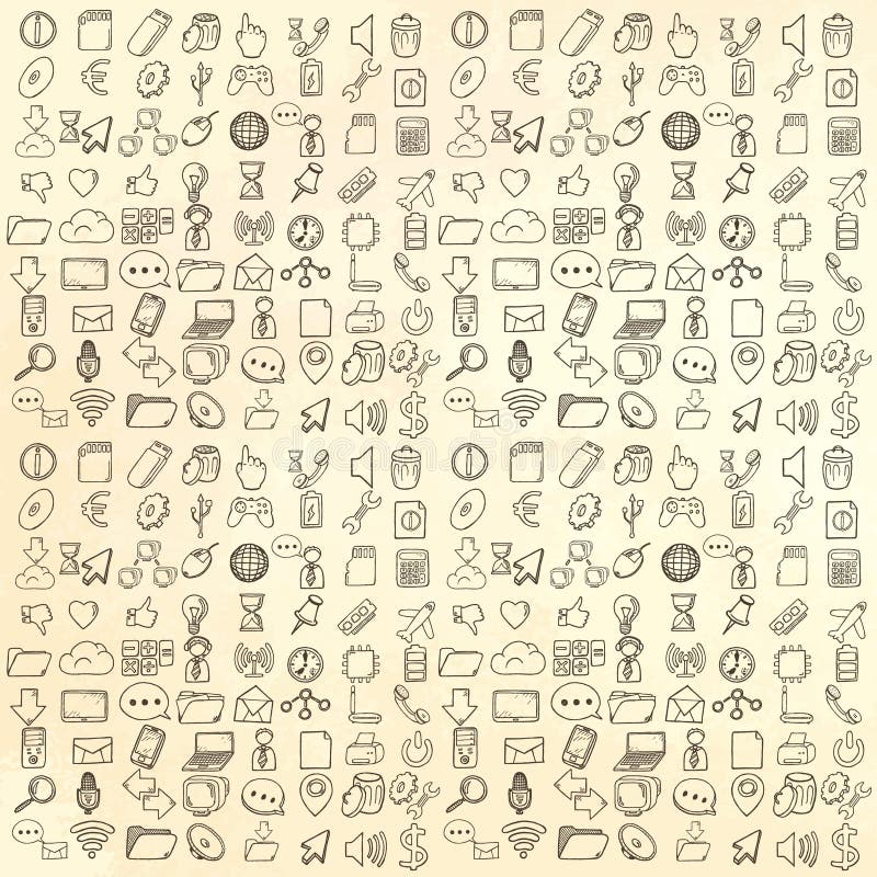 Hand Drawn Web and Computer Icons Set. Stock Vector - Illustration of ...