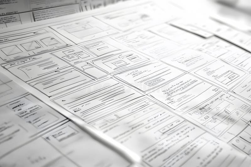 Hand-drawn Website Mockups on White Paper Sheets Stock Image - Image of ...