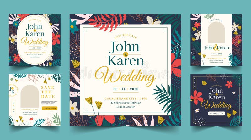 Hand Drawn Wedding Instagram Post Vector Design Illustration Stock ...