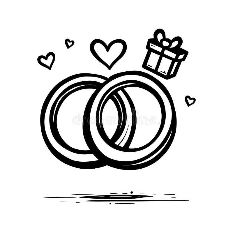 Hand-drawn Wedding Rings with Gift, Perfect for Invitations Stock ...