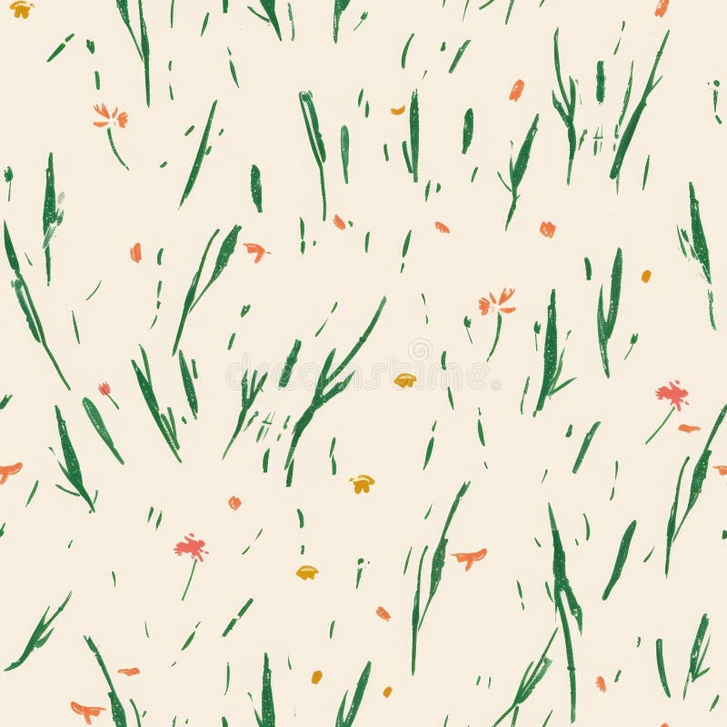 Hand-Drawn Whimsical Meadow Flowers and Grass Pattern Stock ...