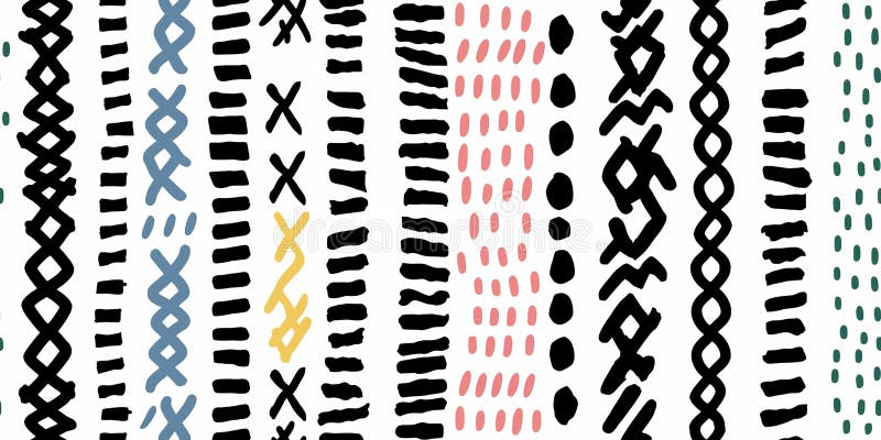 Hand Drawn Whimsical Seamless Pattern with Different Vertical Lines ...