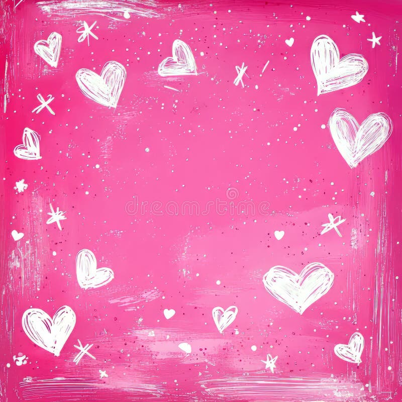 Hand-drawn White Hearts on Pink Background with Space for Text. Stock ...