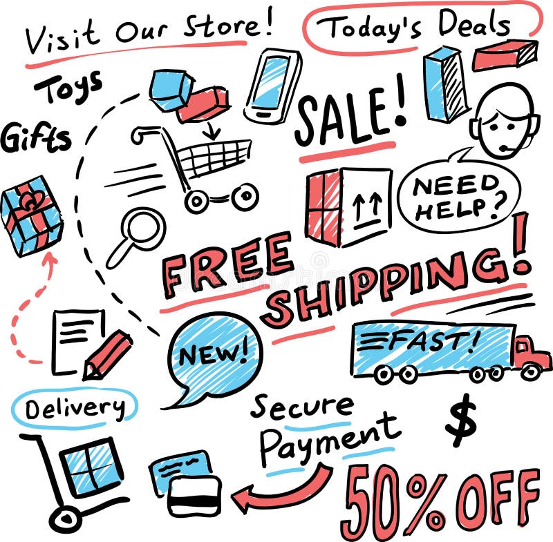Hand Drawn Whiteboard Sketch - Shopping and Sales Stock Vector ...