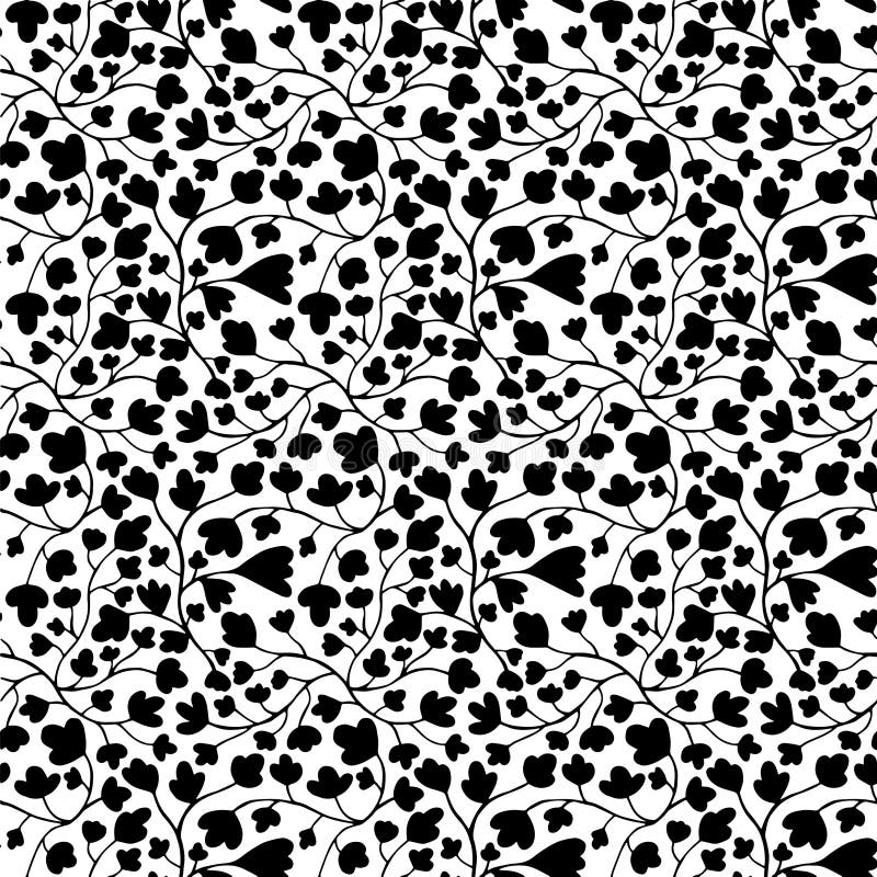Hand-drawn Wild Leaves Bindweed Monochrome Seamless Pattern Vector ...