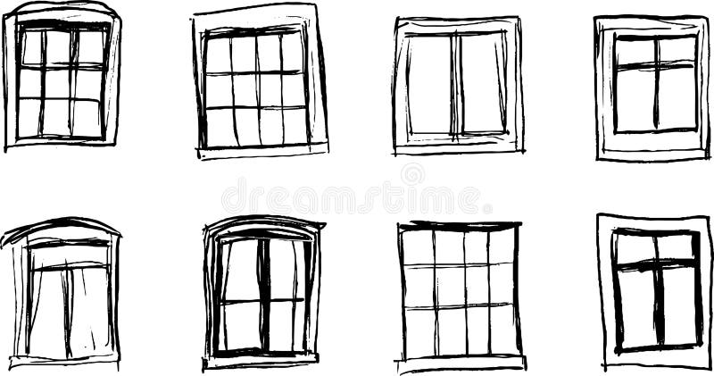 Hand-Drawn Window Designs Collection Stock Illustration - Illustration ...