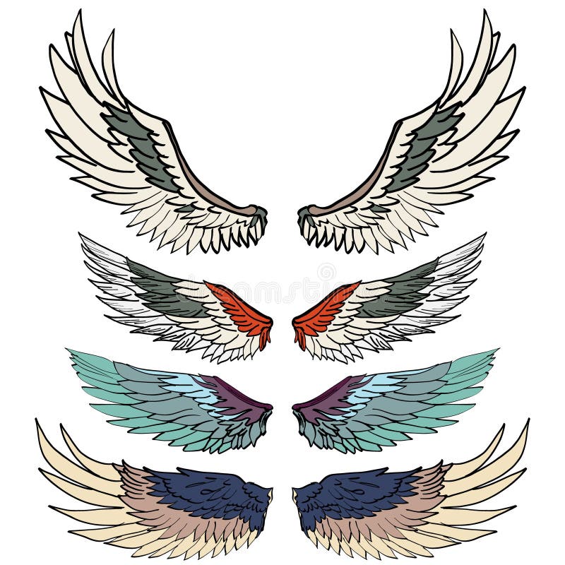 Hand Drawn Wing Vector Set.colorful Sticker Wing Tattoo. Stock Vector ... Hand Drawn Wing Vector Set.colorful Sticker Wing Tattoo. Stock Vector ...