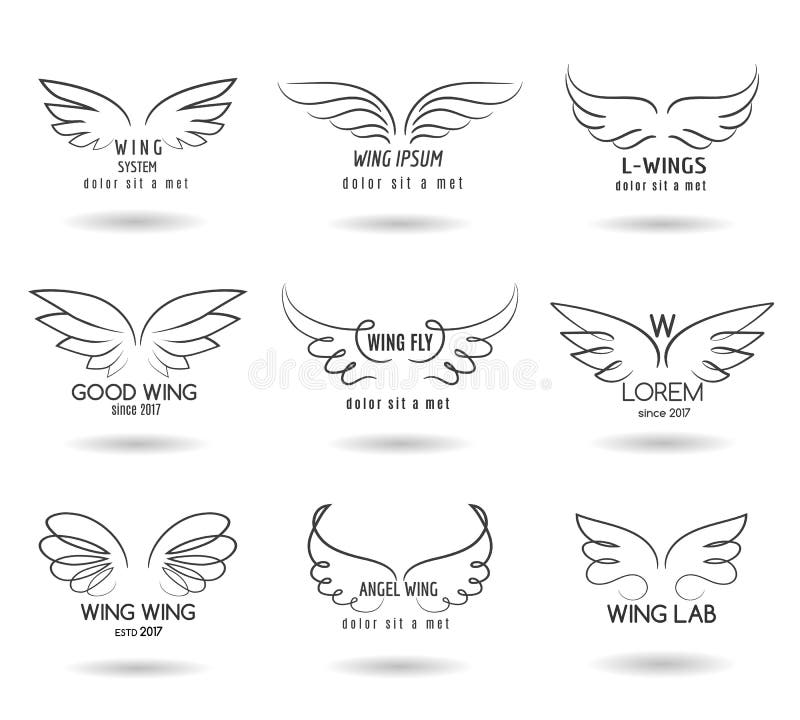 Hand Drawn Wings Logo Set. Vector Doodle Winged Icons Stock Vector ...