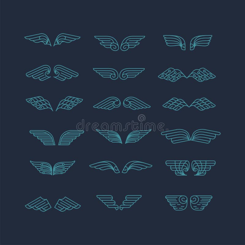 Hand Drawn Wings. Set of Design Elements. Vector Illustration. Stock ...