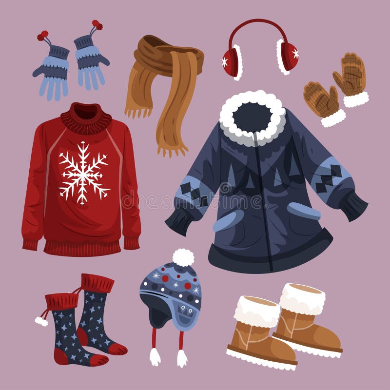 Hand Drawn Winter Clothes Essentials Vector Design Stock Vector ...