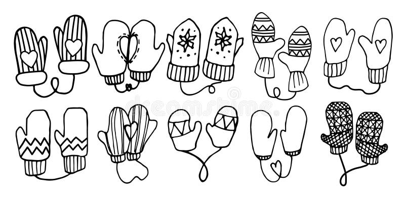 Hand-drawn Winter Mittens. Doodle Elements Stock Vector - Illustration ...