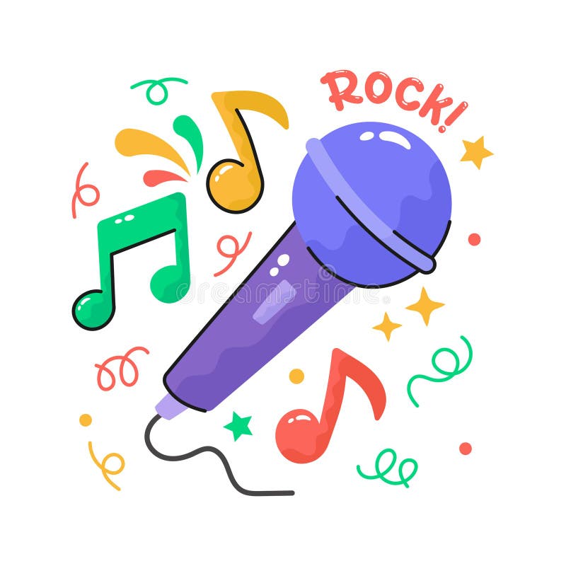 Hand Drawn Wired Microphone, Sticker or Singing Mic in Modern Style ...