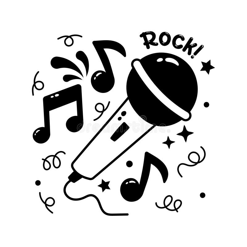 Hand Drawn Wired Microphone, Sticker or Singing Mic in Modern Style ...