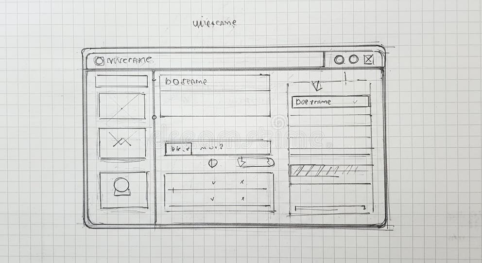 Hand-Drawn Wireframe Sketch on Grid Paper Stock Illustration ...