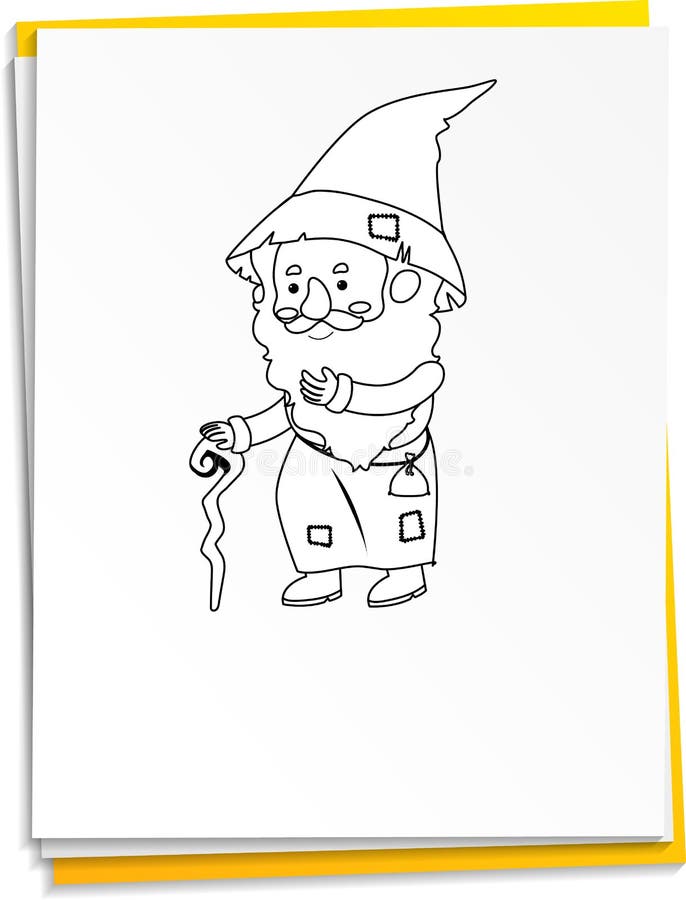 Hand drawn wizard on paper stock vector. Illustration of decorative ...