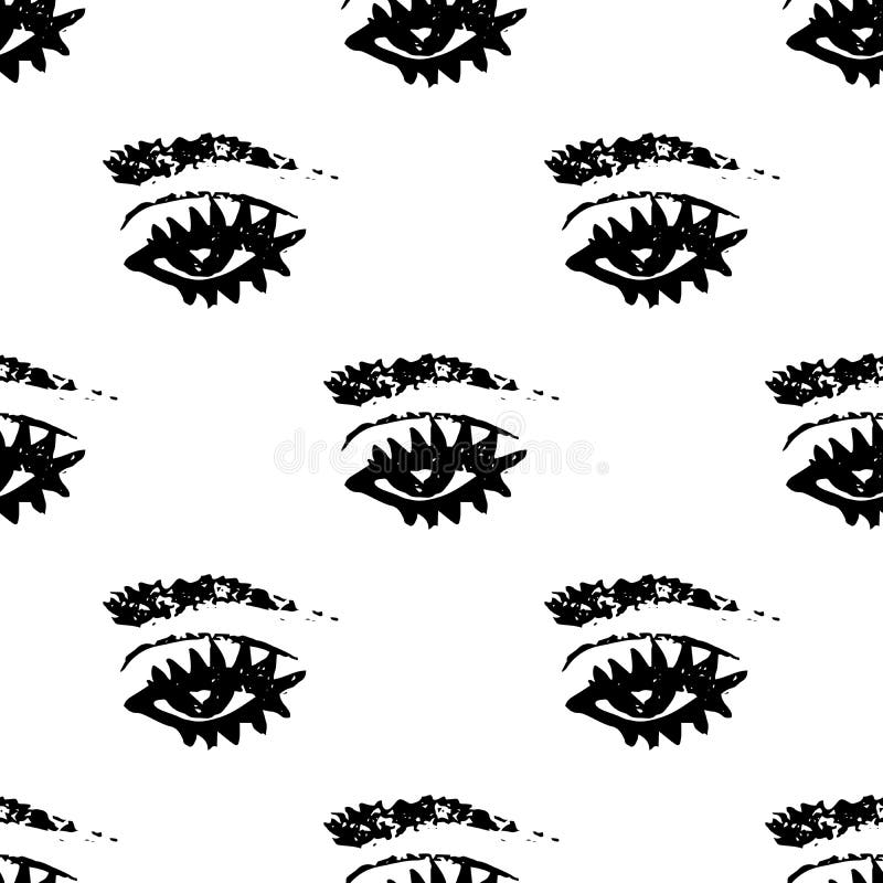 Hand Drawn Woman Grunge Eyes with Mascara Seamless Pattern Stock Vector ...