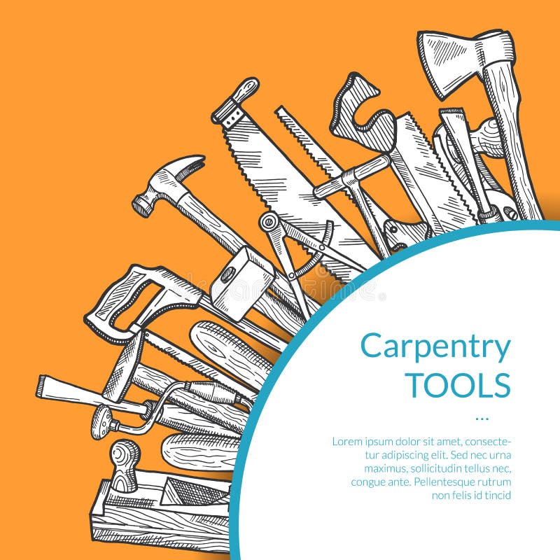 Hand Drawn Woodwork Tools. Carpentry Sketch Elements Stock Vector ...