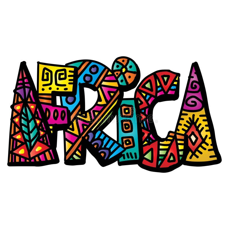 Hand Drawn Word Africa in Ethnic Style. Stock Vector - Illustration of ...