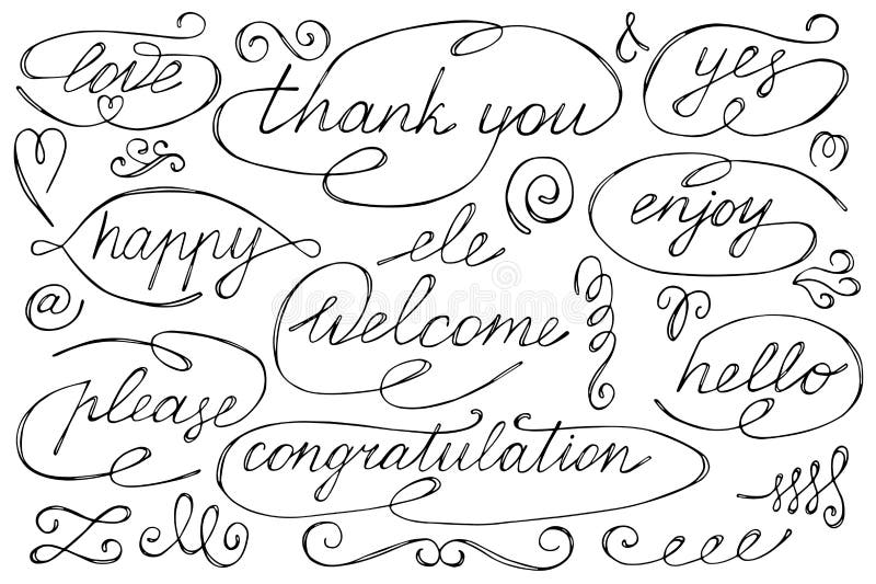 Hand Drawn Words Collection Stock Vector - Illustration of cheerful ...