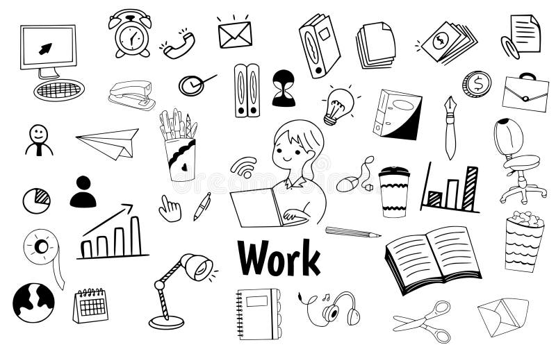 Hand Drawn Work Doodle Decoration Clipart Illustration Set Stock ...