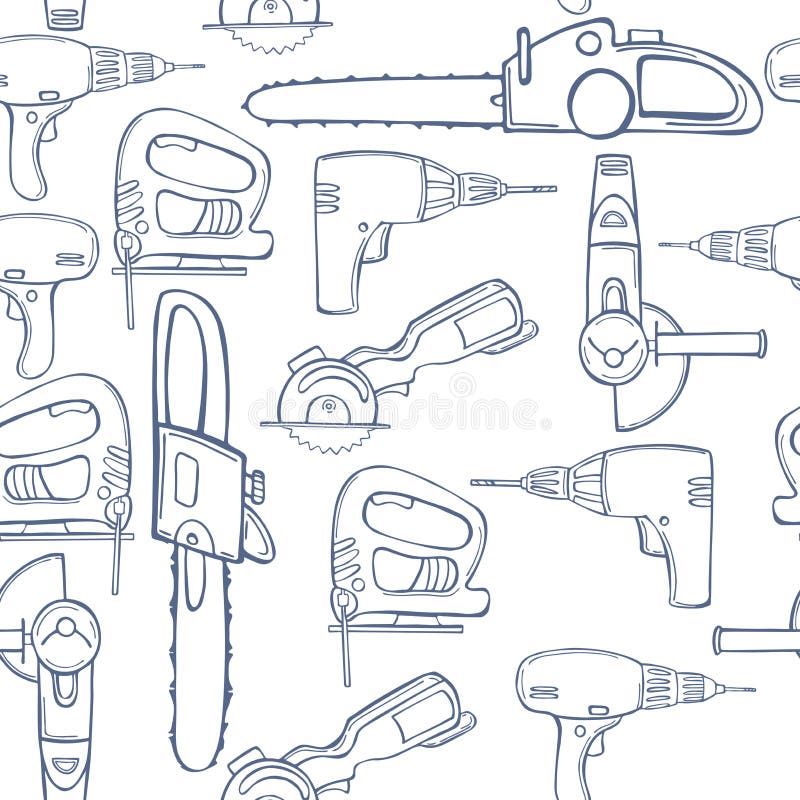Hand Drawn Working Tools. Vector Seamless Pattern Stock Vector ...