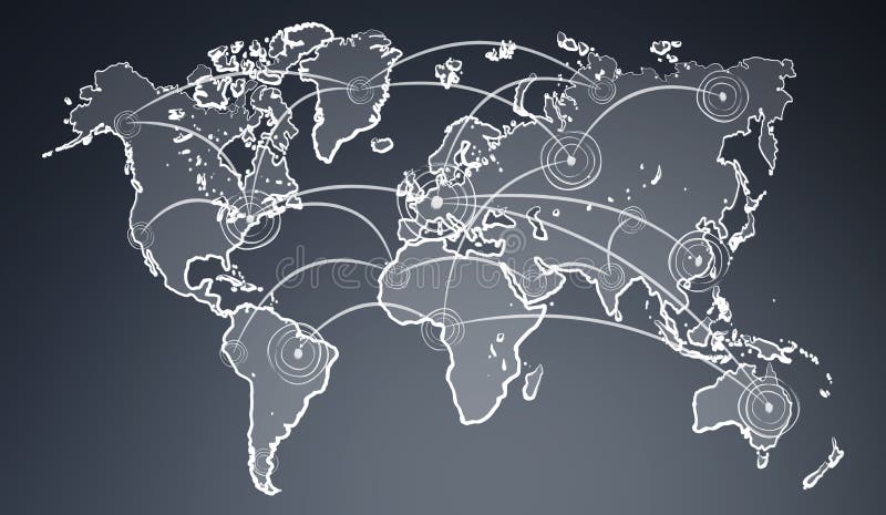 Hand Drawn World Map with Connections Sketch Stock Illustration ...