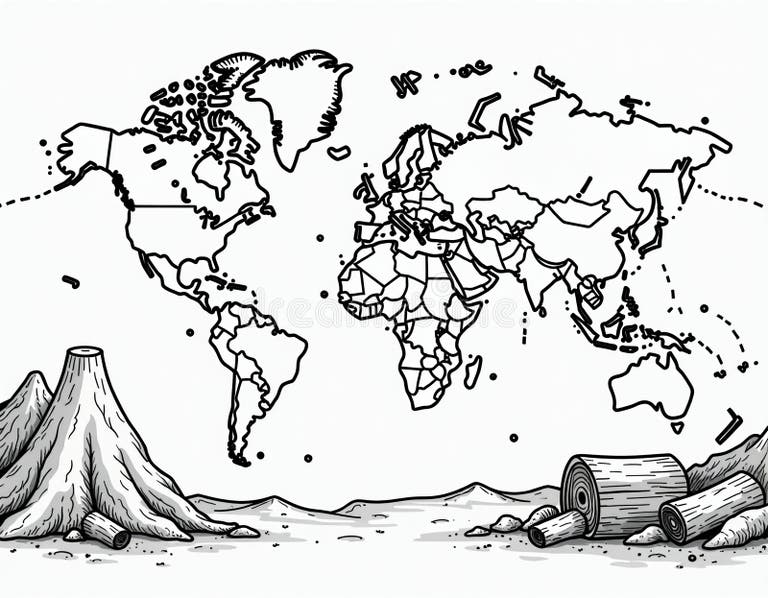 Hand-drawn World Map with Deforestation Illustration Stock Illustration ...