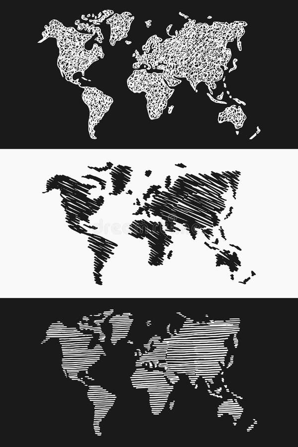 Hand drawn world maps stock vector. Illustration of explore - 71759397