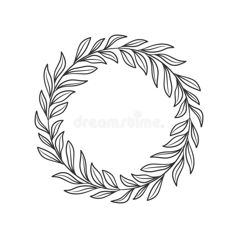 Hand Drawn Wreath Circular Vector Art Black and White Stock Vector ...