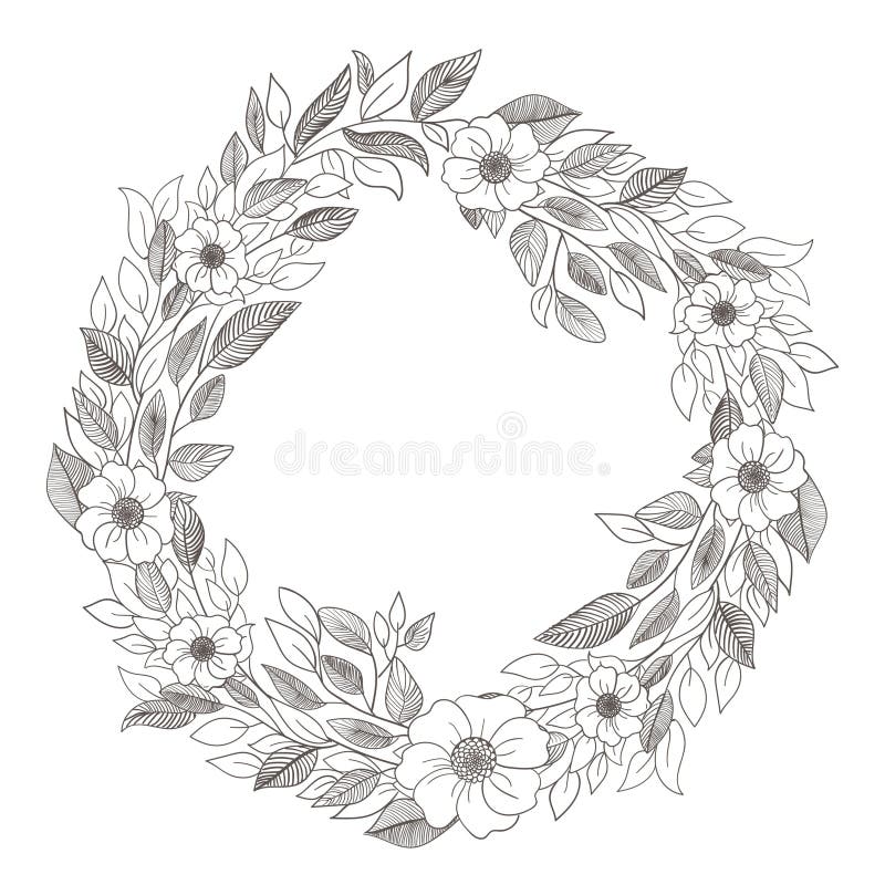Hand Drawn Wreath or Floral Frame in Circular Shape. Generative AI ...