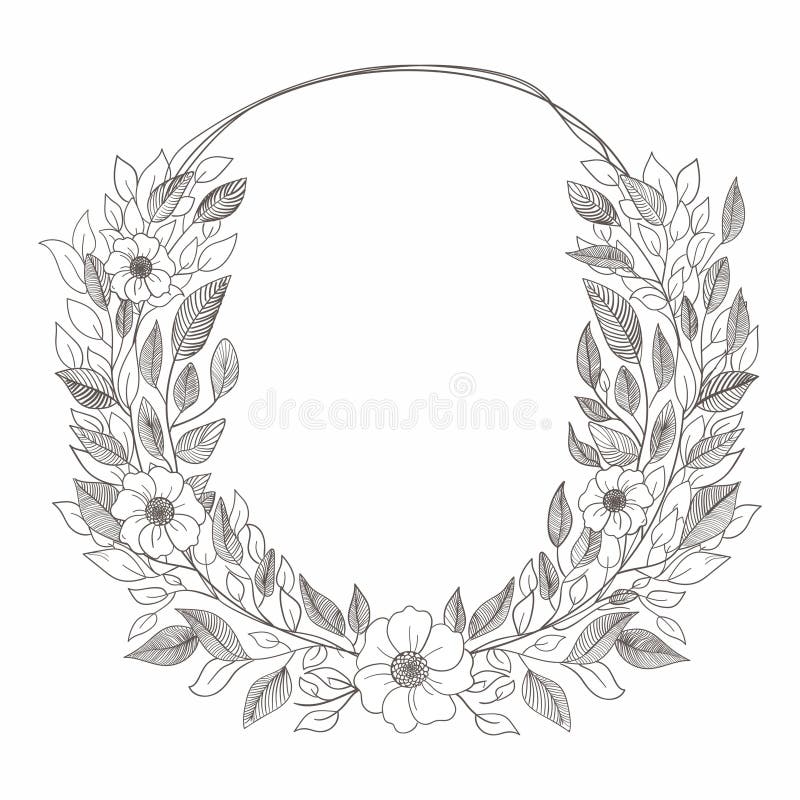 Hand Drawn Wreath or Floral Frame in Circular Shape. Generative AI ...