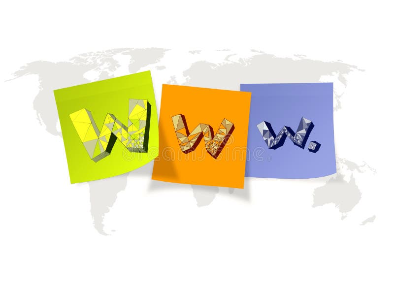 Hand Drawn WWW. on Sticky Notes and World Map Stock Illustration ...