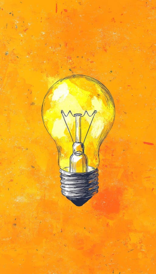 Hand Drawn Yellow Light Bulb on Orange Background for Creative Idea and ...