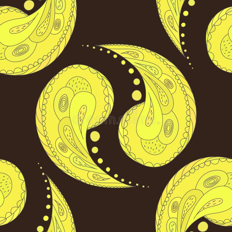 Hand Drawn Yellow Paisley Seamless Pattern Stock Vector - Illustration ...